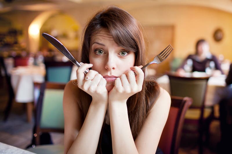 Hungry Girl in a Restaurant Stock Photo - Image of fashionable ...