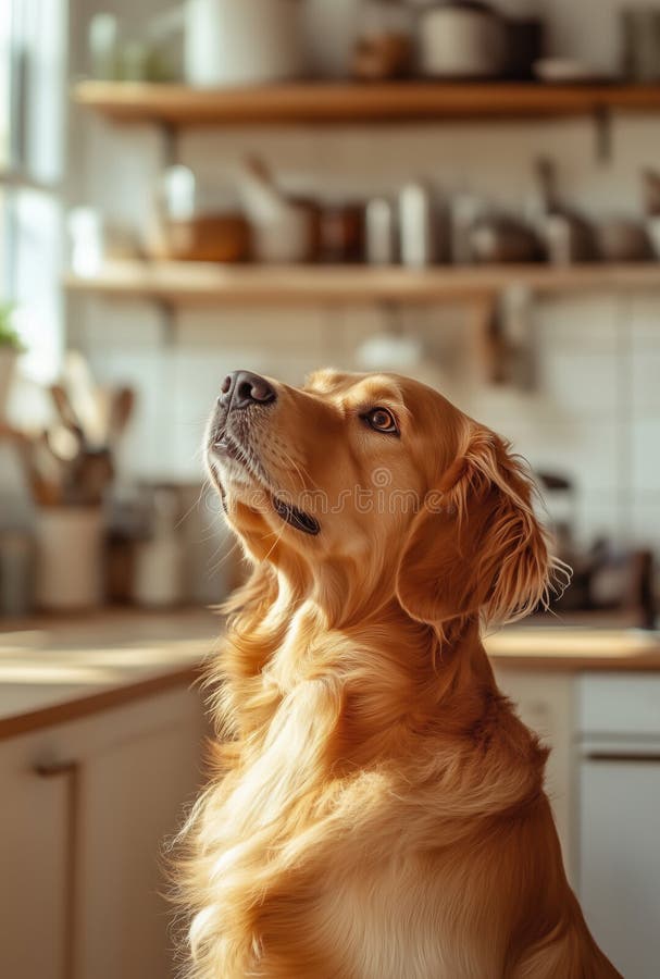 AI Image of Hungry Golden Retriever Waiting for Morning Feeding in the ...