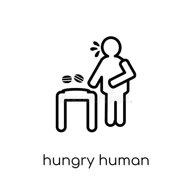 Hungry Human Outline Vector Icon Thin Line Black Hungry Human Icon