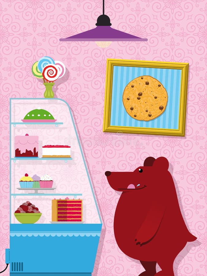 Hungry Little Bear in a Confectionery Shop Stock Vector - Illustration ...