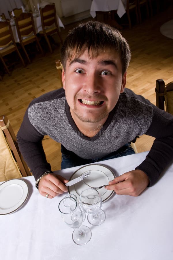 Hungry man stock image. Image of aggression, plate, table - 12514507