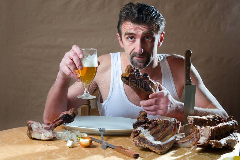 Hungry man stock image. Image of thigh, pork, plate, table - 18412733