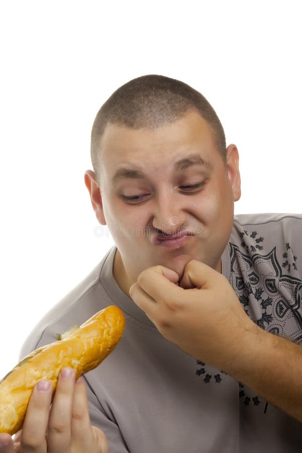 Hungry man with hamburger. stock image. Image of beef - 11140917