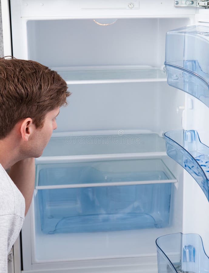 Hungry Man Looking in Refrigerator Stock Image - Image of door, indoors ...