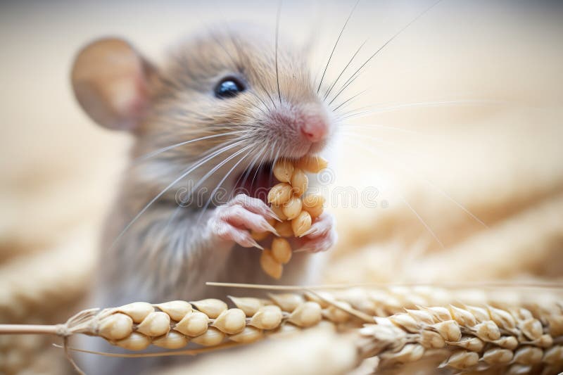 Hungry Mouse Chewing on Barley Grains Stock Image - Image of barley ...