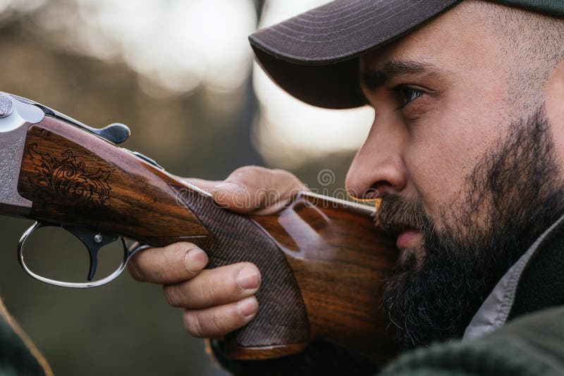 Hunter Aiming with His Gun in Nature Stock Image - Image of hunter ...