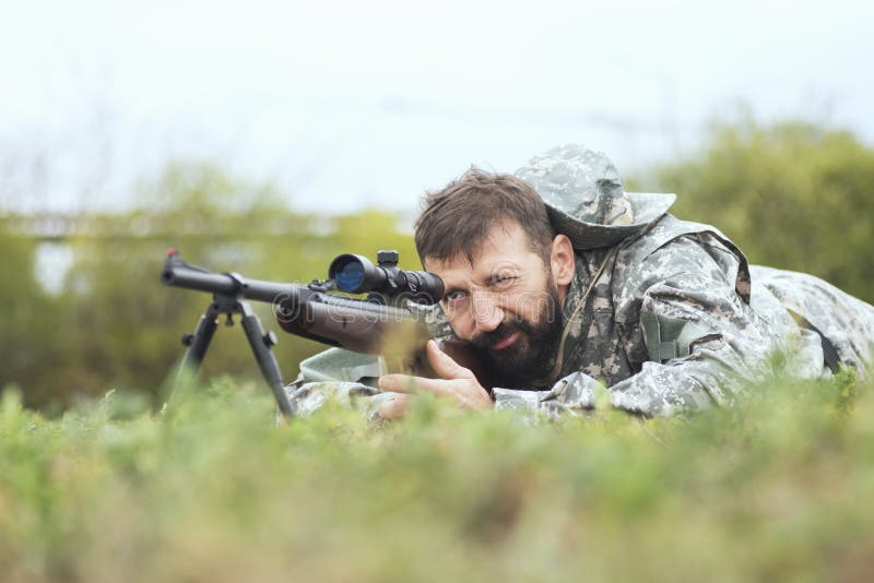 Aiming with sniper stock image. Image of huntsman, hitman - 169624213