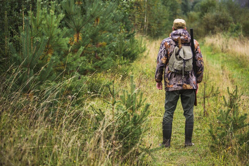 Hunter in the Autumn Forest. Stock Image - Image of rifle, classical ...