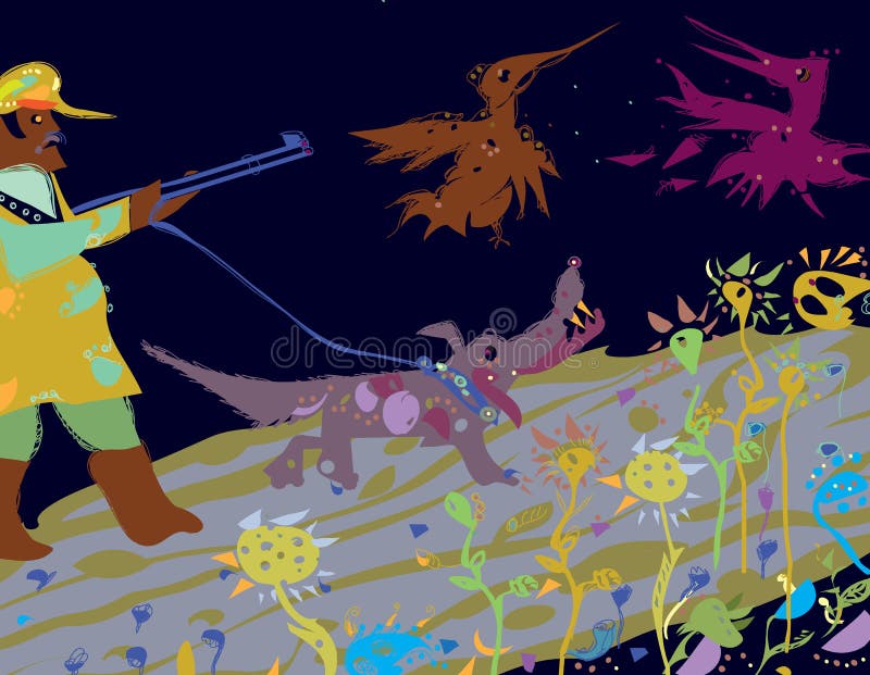 Hunter on Birds illustrazione vettoriale. Illustrazione di carattere ...