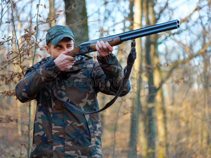 Hunter with shotgun stock image. Image of ranger, nature - 106945427