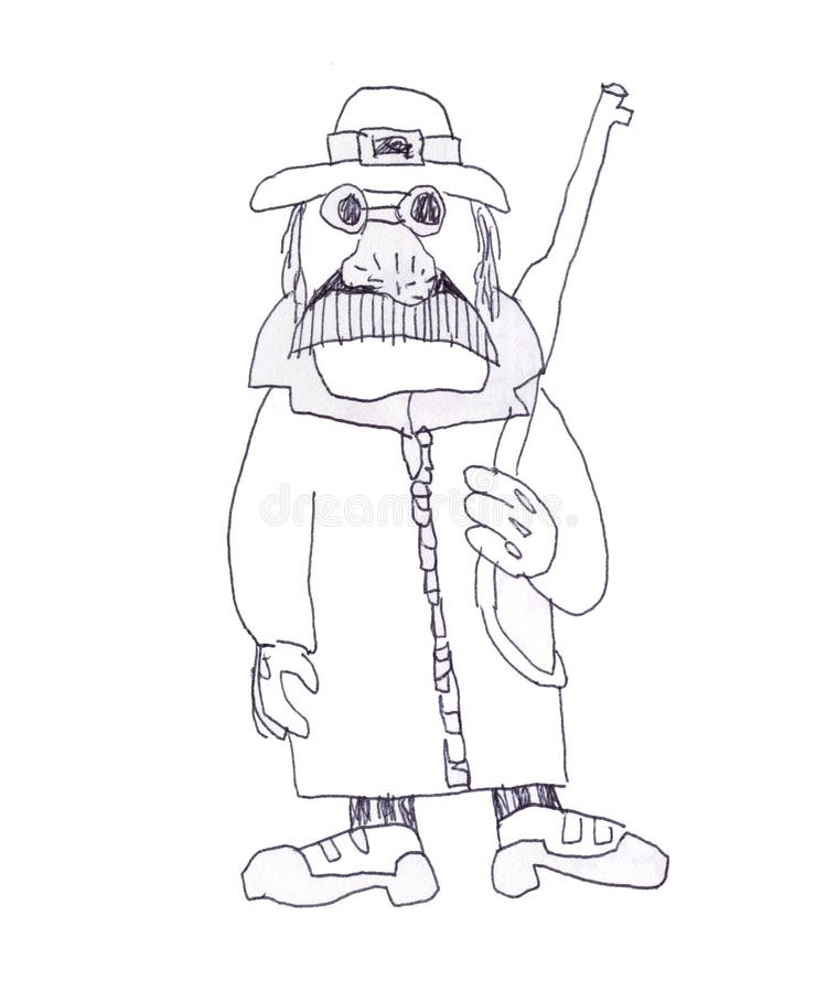 Hunter in Dark Glasses with a Gun. Comic Character Drawing. Ink Drawing ...