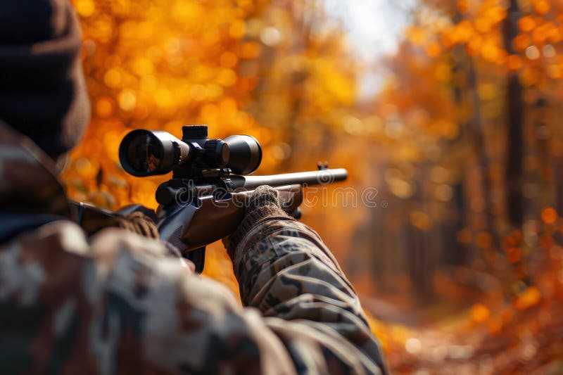 Hunter with a Gun in the Forest, . Generative AI Stock Illustration ...