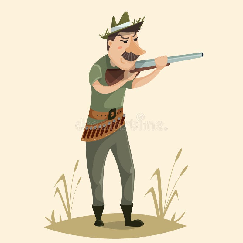 Hunter with Gun. Funny Cartoon Character Stock Vector - Illustration of ...