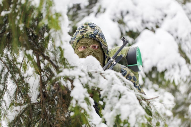 Hunter Hidden in the Backwoods Stock Image - Image of animal, cold ...