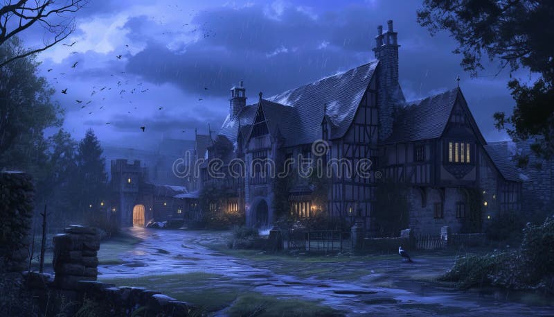 Hunter House View in Knight Stock Illustration - Illustration of dusk ...
