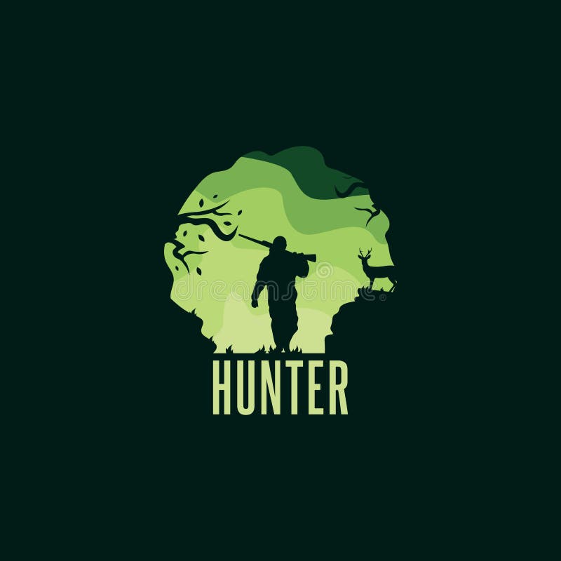 Hunter Logo Design with Deer and Tree Gradient . Stock Vector ...