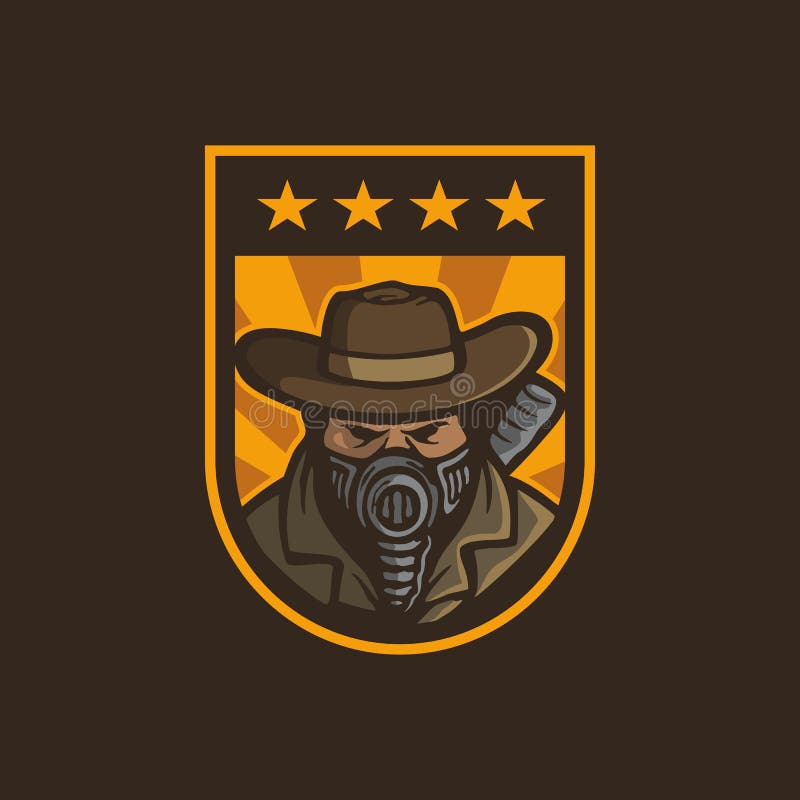 Hunter Mascot Logo in Shield. Stock Vector - Illustration of predator ...