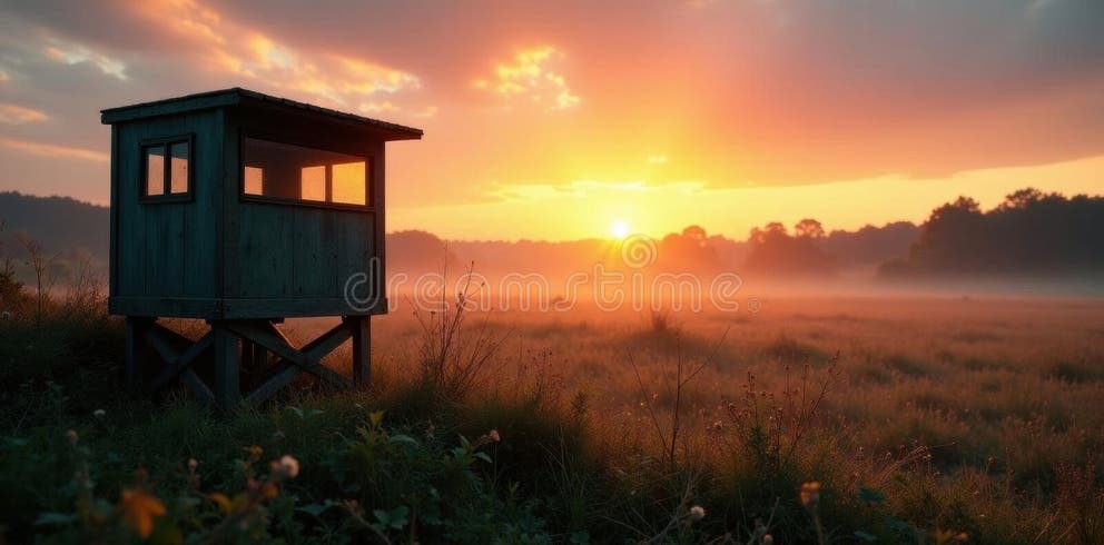 Hunter S Elevated Blind Overlooking a Grassy Field at Dawn, Strategy ...