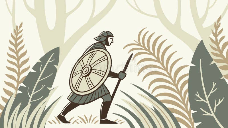 Hunter with Shield in Jungle Primal Adventure Vector Art, Vector Design ...