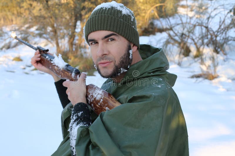 Hunter Shooting in the Snow Stock Photo - Image of hunters, lifestyle ...