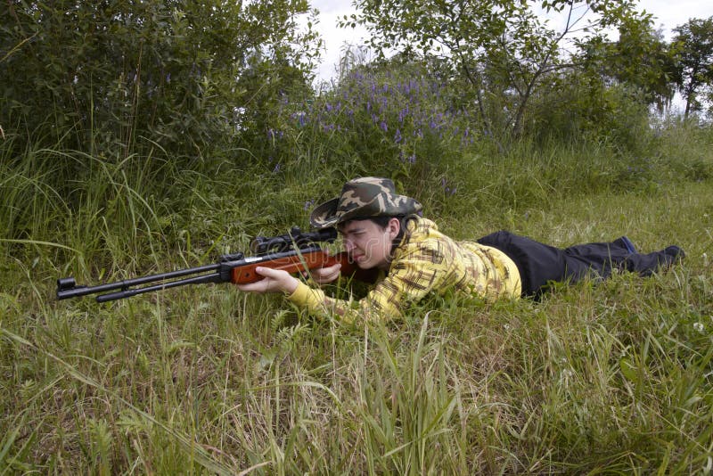 Hunter shooting up stock image. Image of grass, sight - 10060203