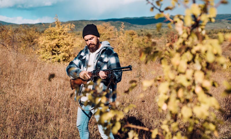 Hunter with Shotgun Gun on Hunt. Wildlife Hunting. Stock Image - Image ...