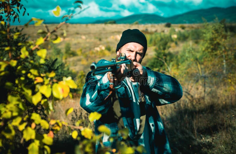 Hunter with Shotgun Gun on Hunt. Wildlife Hunting. Stock Image - Image ...