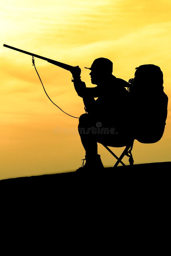 Hunter with Shotgun in Sunset Stock Image - Image of summer, shooting ...