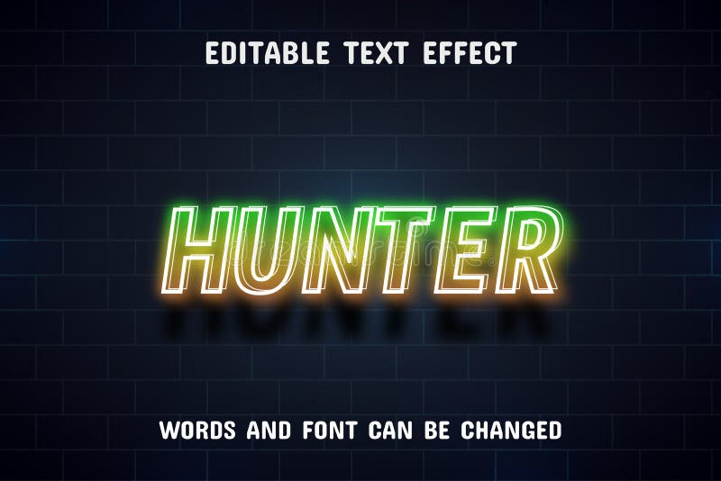 Hunter Text - Neon Text Effect Editable Stock Vector - Illustration of ...