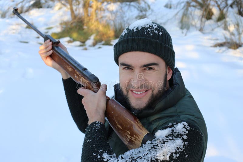 Hunter in the Winter with Snow Stock Photo - Image of area, hunter ...