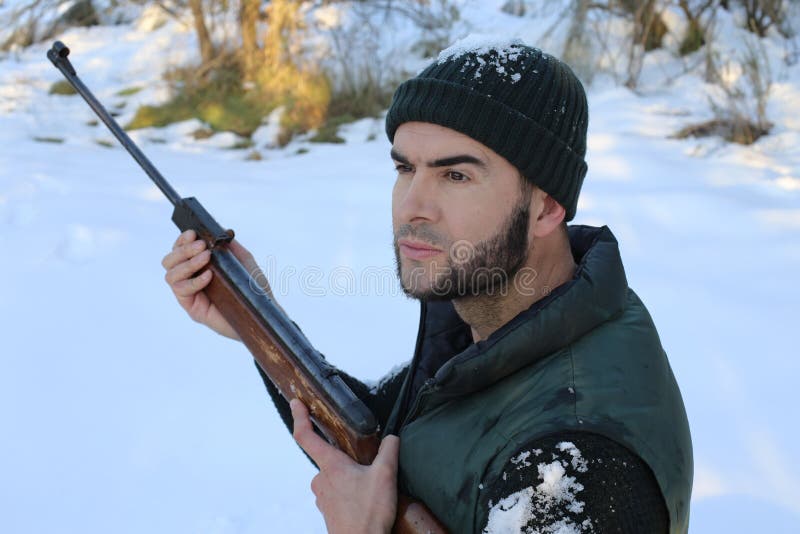 Hunter in the Winter with Snow Stock Photo - Image of forest, frost ...