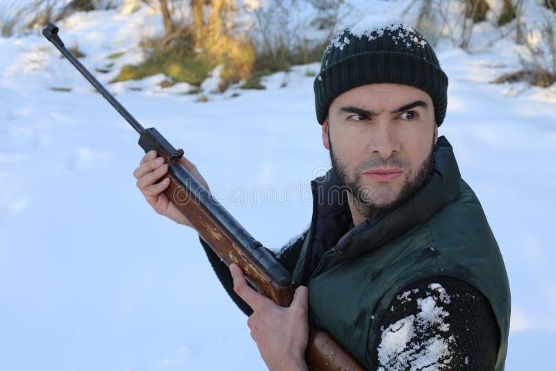 Hunter in the Winter with Snow Stock Photo - Image of activity ...