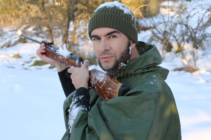 Hunter in the Winter with Snow Stock Photo - Image of northern ...