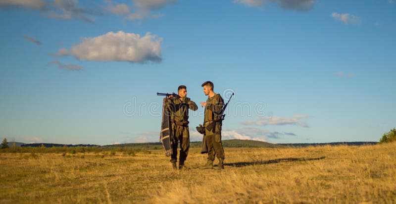 Hunters with Shotgun Gun on Hunt. Hunting Man. Stock Photo - Image of ...
