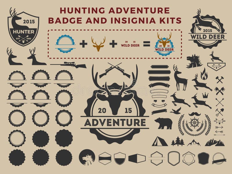 Hunting and Adventure Badge Logo Element Kits Stock Vector ...