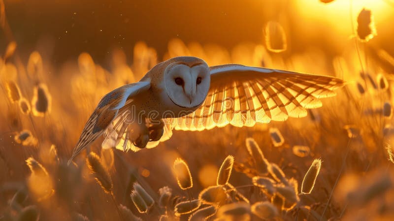 Hunting Barn Owl in Flight at Sunset - AI Generated Stock Photo - Image ...