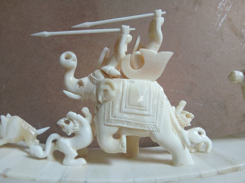 Hunting Bone Elephant and Tiger Stock Photo - Image of costum, carving ...