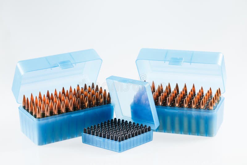 Hunting Cartridges in a Plastic Box. Bullet Storage Box. Stock Image ...
