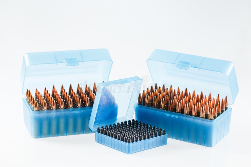 Hunting Cartridges in a Plastic Box. Bullet Storage Box. Stock Image ...