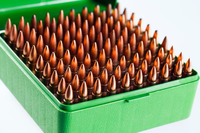 Hunting Cartridges in a Plastic Box. Bullet Storage Box. Stock Image ...