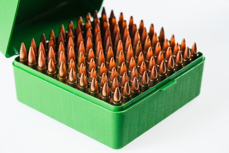 Hunting Cartridges in a Plastic Box. Bullet Storage Box. Stock Image ...