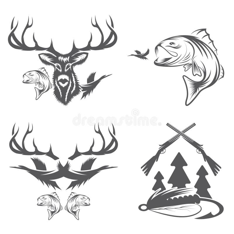 Hunting and Fishing Labels and Design Elements Stock Vector ...