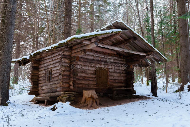 Hunting Hut in the Winter Forest Stock Image - Image of window ...