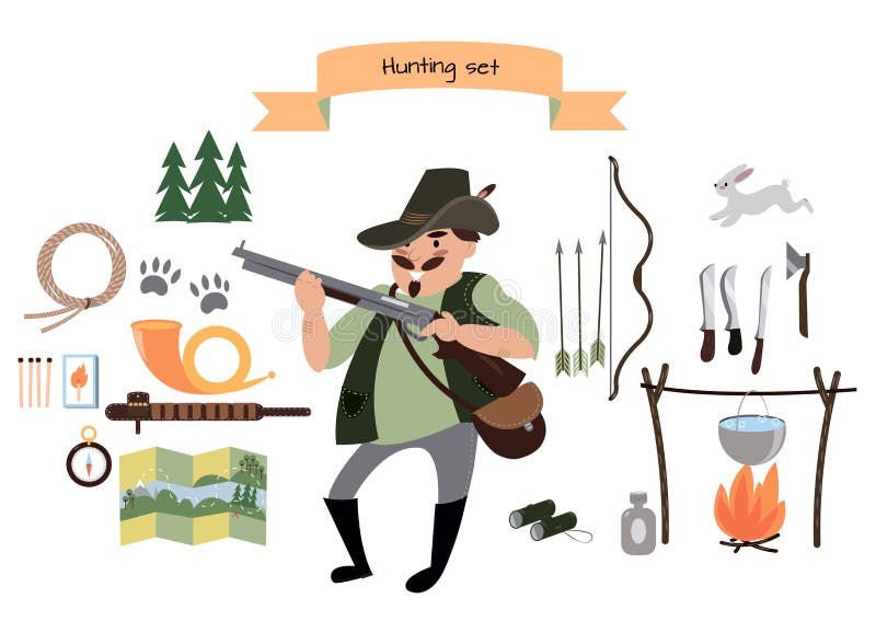 Hunting Icon Set. Flat Style. Vector Illustration Stock Vector ...