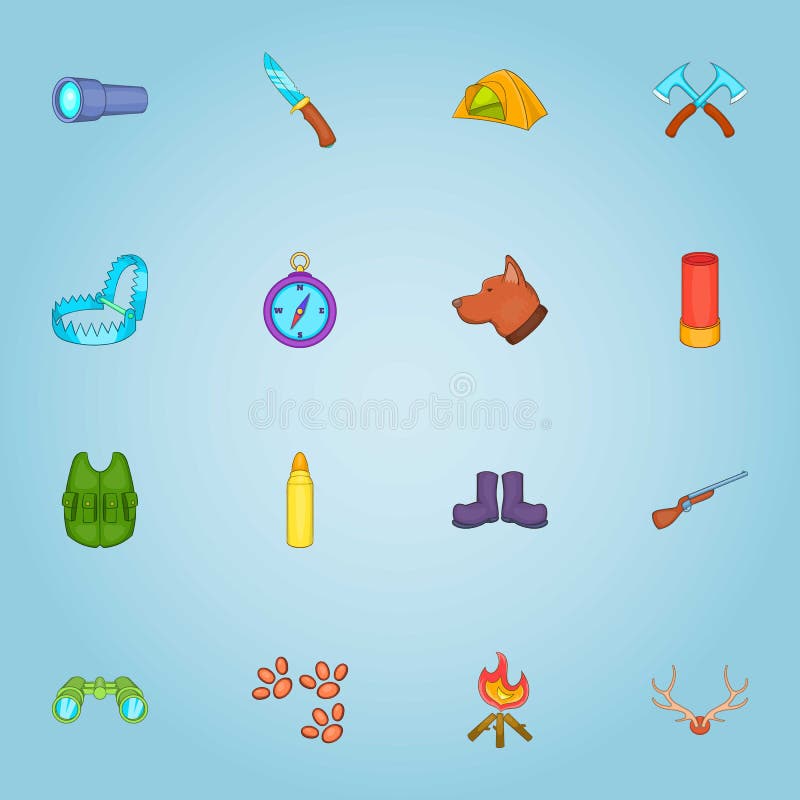 Hunting Icons Set, Cartoon Style Stock Vector - Illustration of ...