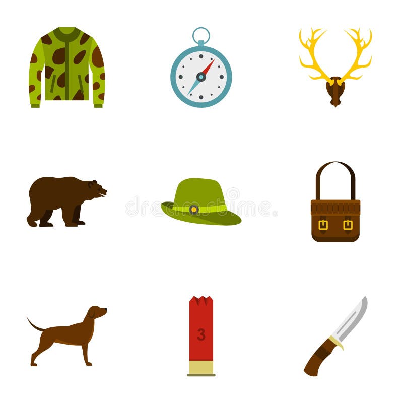 Hunting Icons Set, Flat Style Stock Vector - Illustration of knife ...