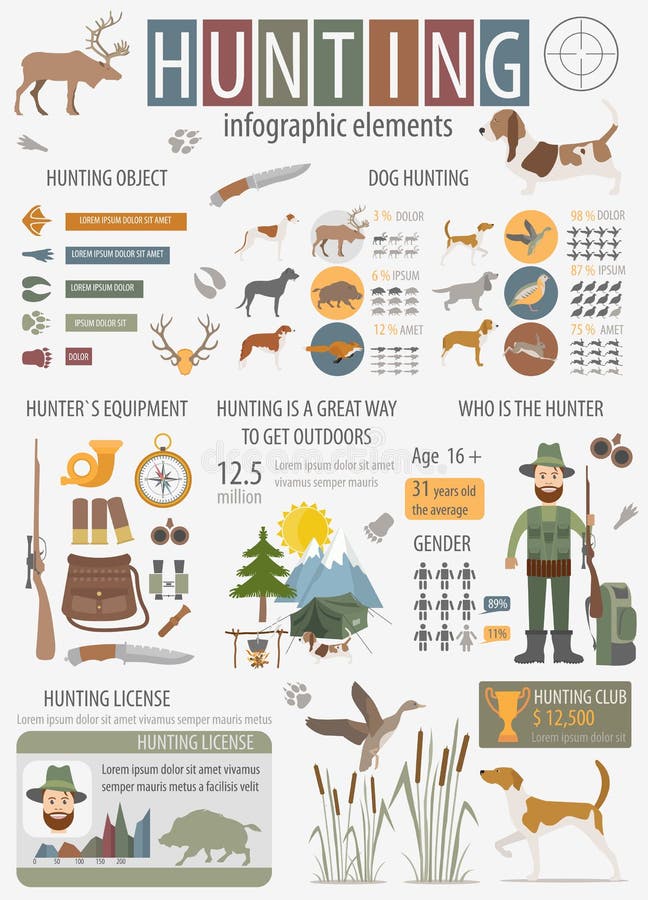 Hunting Infographic Template. Dog Hunting, Equipment, Statistical Data ...