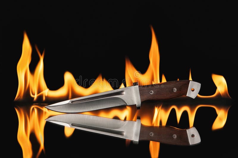 Hunting Knife with Fire on a Black Background Stock Image - Image of ...