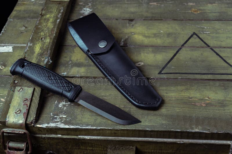 Hunting Knife and Leather Case. Fixed Blade Knife Stock Photo - Image ...
