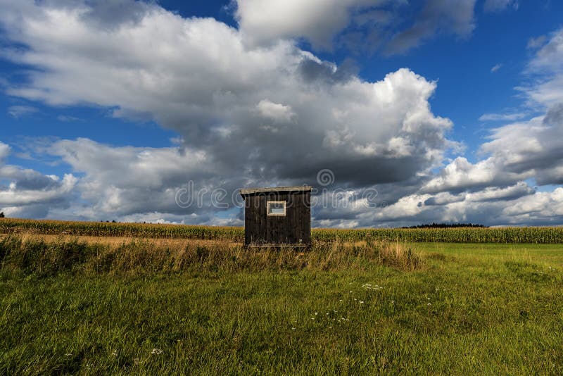 Hunting Lodge in the Middle of Fields and Meadows Stock Photo - Image ...